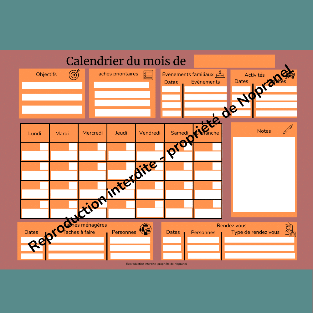 Calendrier Mensuel à Télécharger - Organisation Facile